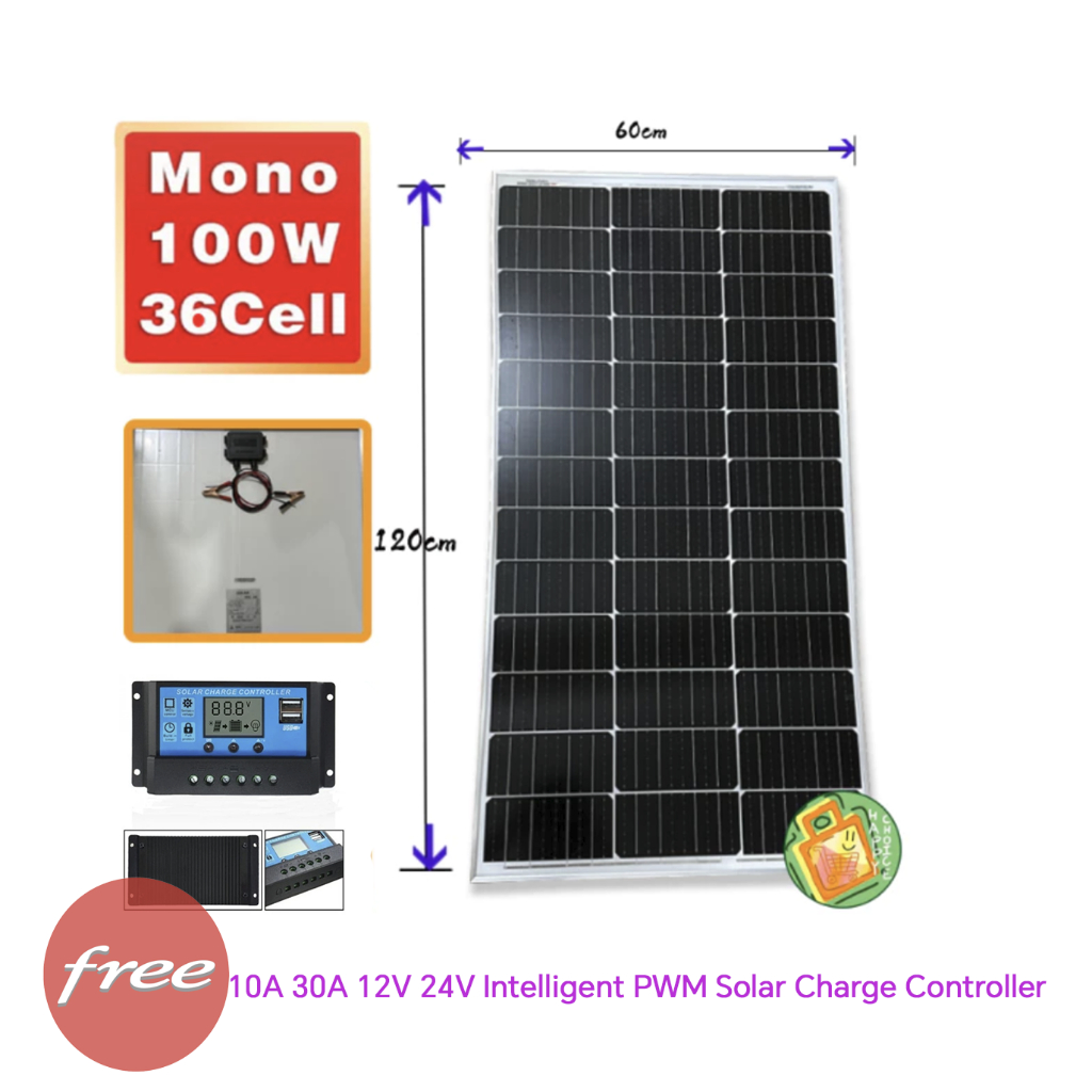 SOLAR PANEL 100watts MONOCRYSTALLINE Free 10a/30a 12V 24V Intelligent ...