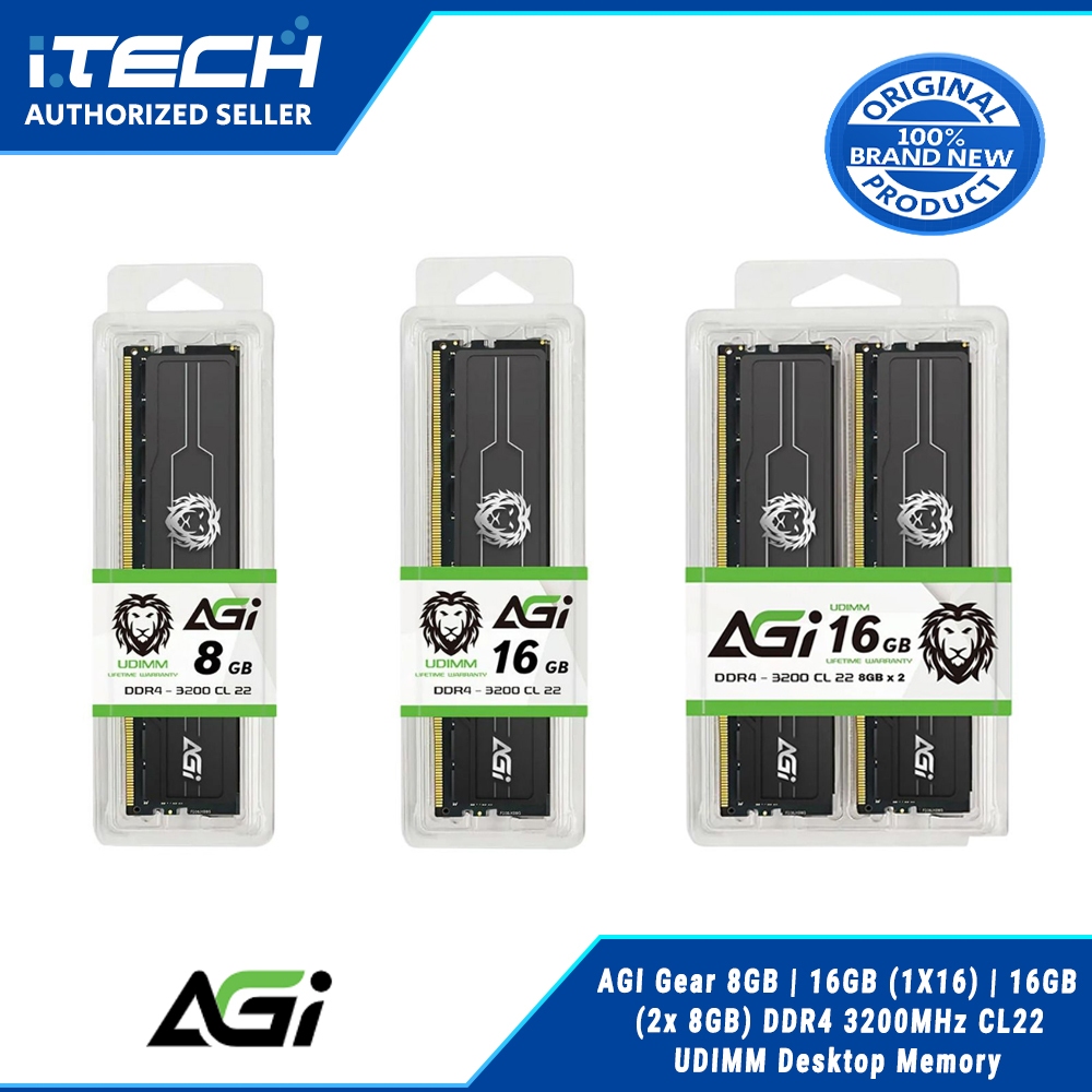 AGI Gear 8GB | 16GB (1X16) | 16GB (2x 8GB) DDR4 3200MHz CL22 UDIMM ...