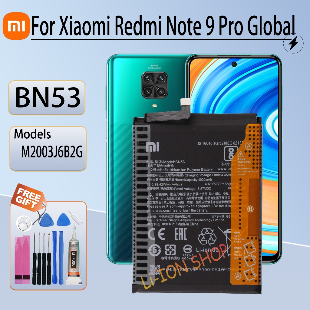 Xiaomi Redmi Note 9 Pro Global Battery BN53+Batteries Tool | Shopee ...