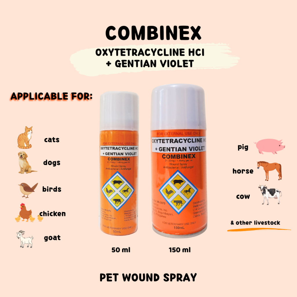 COMBINEX PET WOUND SPRAY 50ml 150 ml FOR CATS/DOGS/LIVESTOCK | Shopee ...