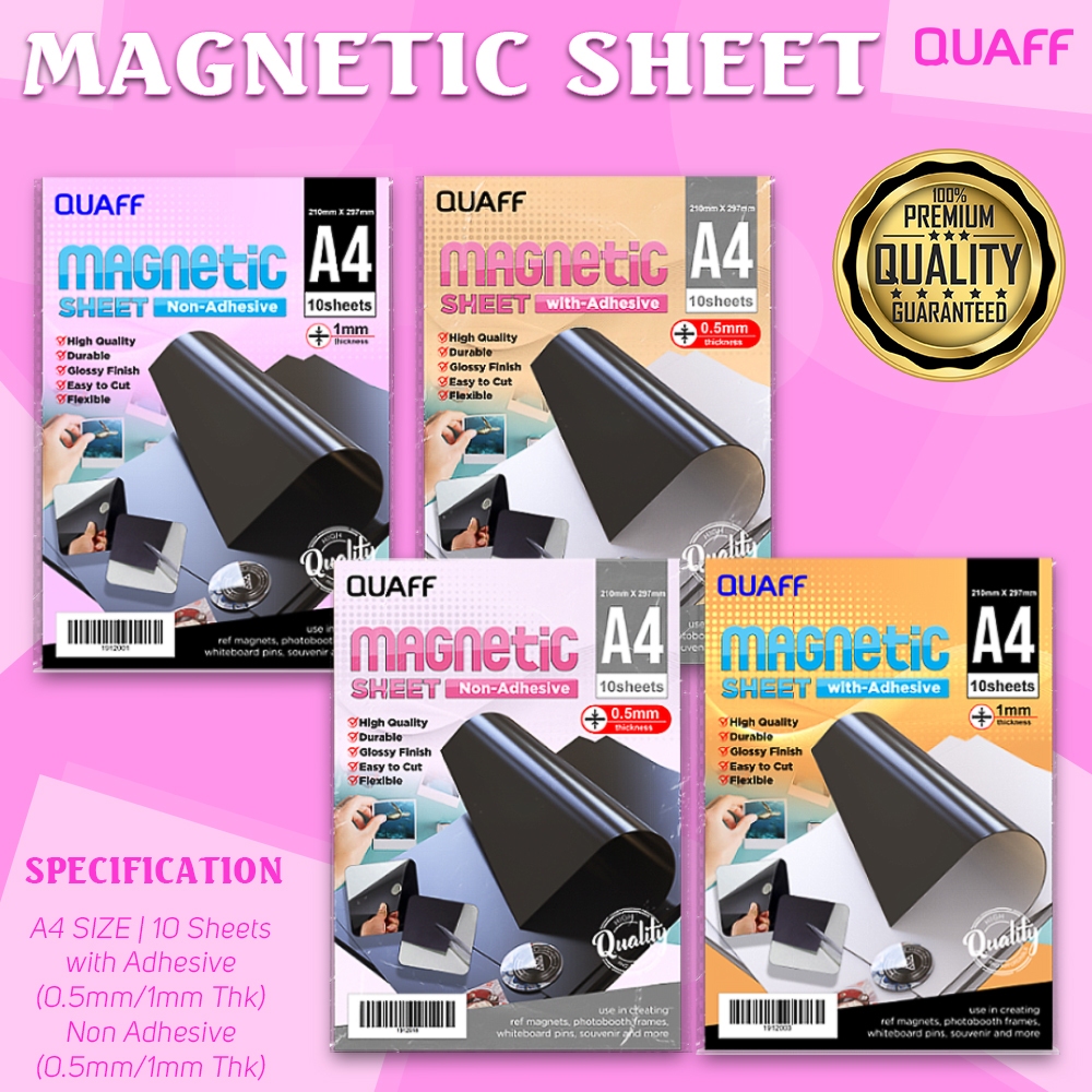 QUAFF Magnetic Sheets A4 Size Cuttable Ref Magnet w/ & w/out Adhesive ...