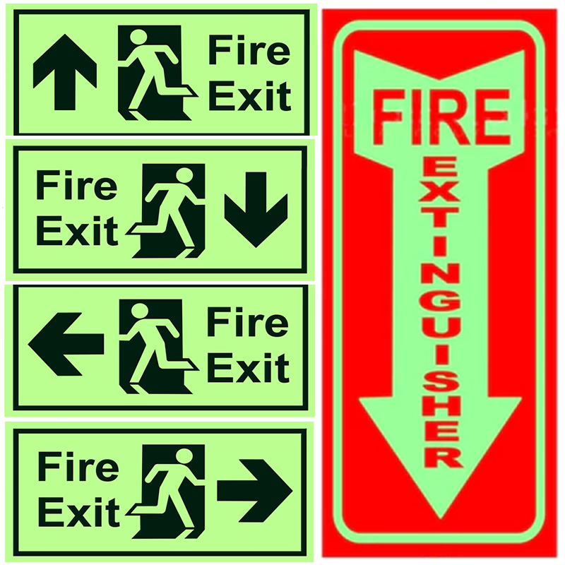 Exit Fire Extinguisher Luminous Glow in the Dark Fire Exit Sign Red ...