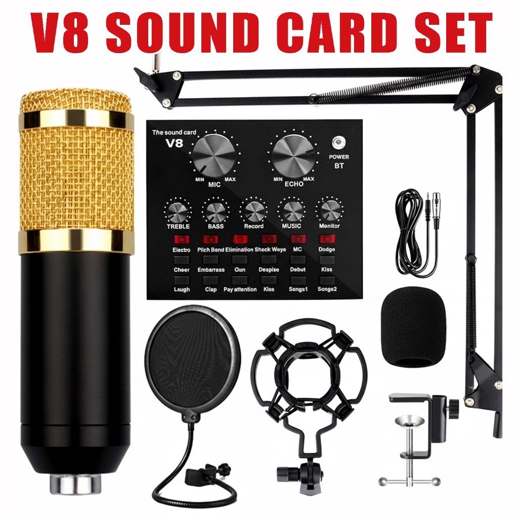 V8 Sound Card Set Audio Interface External Live Broadcast Microphone ...