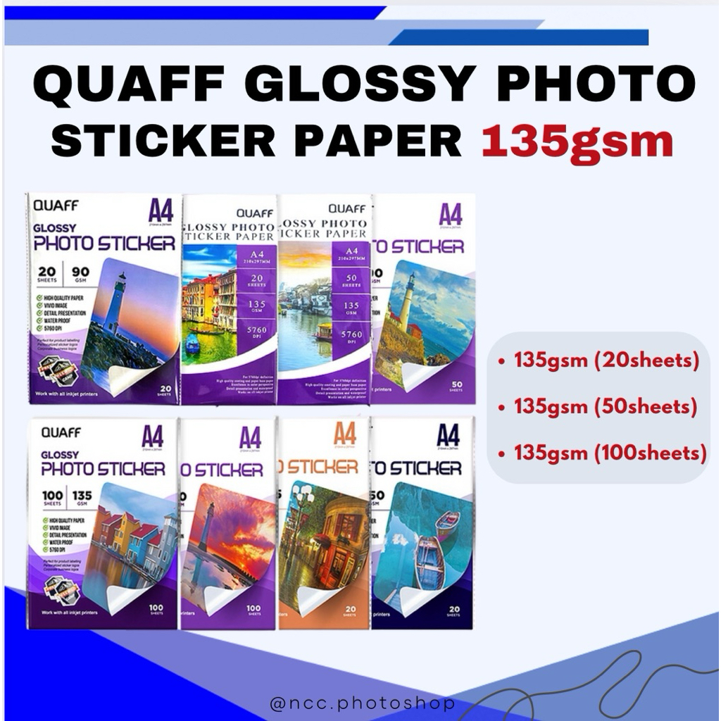 Quaff Glossy Photo Sticker Paper 20/50/100sheets 135gsm | Shopee ...
