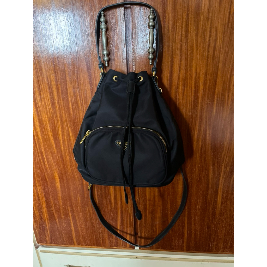 P NYLON BUCKET DRAWSTRING BAG BLACK | Shopee Philippines