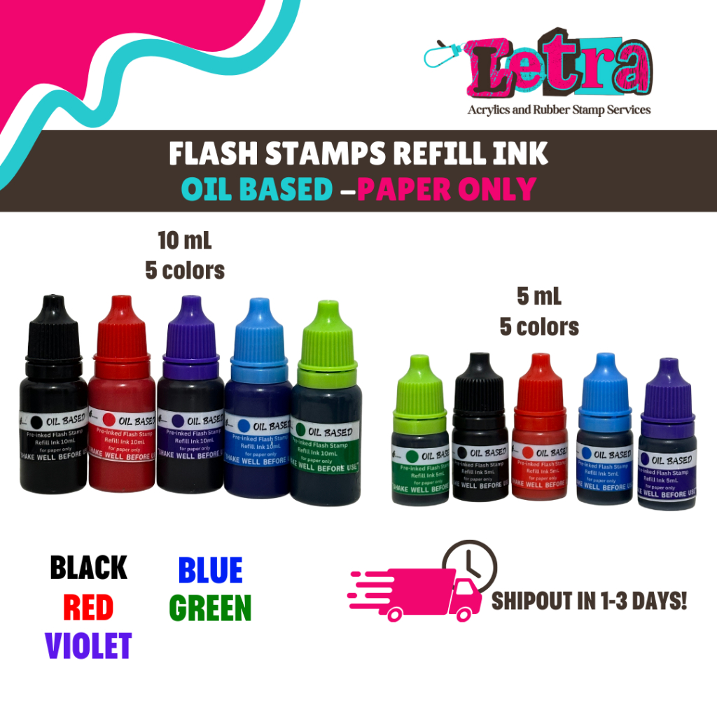 Letra Flash Stamp Ink Refill Black, Blue, Gree, Violet, Red | Shopee ...