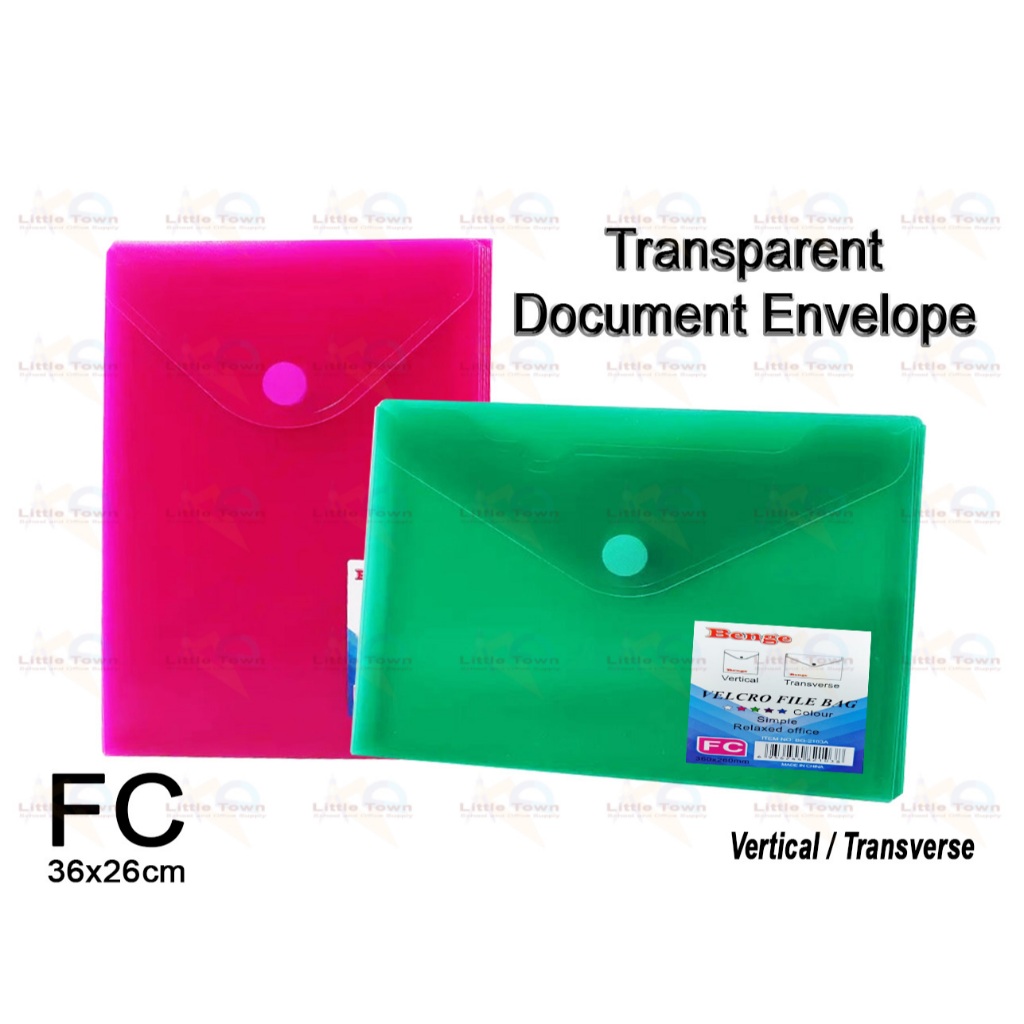 Benge Transparent Plastic Document envelope Velcro file bag FC/LONG ...