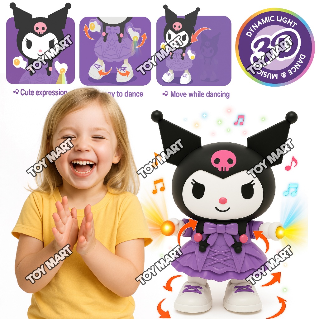 Kuromi Robot Doll 3D Dancing Toy Light Up Dance Doll w/ Cute Expression ...