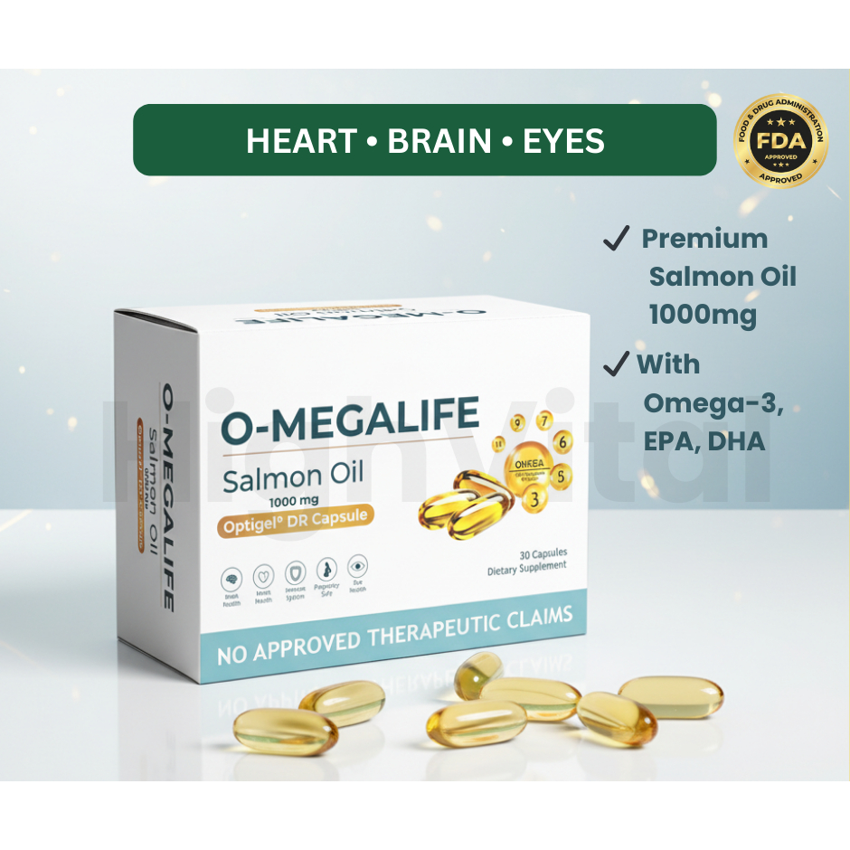 O-Megalife Salmon Oil 1000mg | Premium Omega-3 Fish Oil | Heart • Brain • Eyes | FDA Approved ...