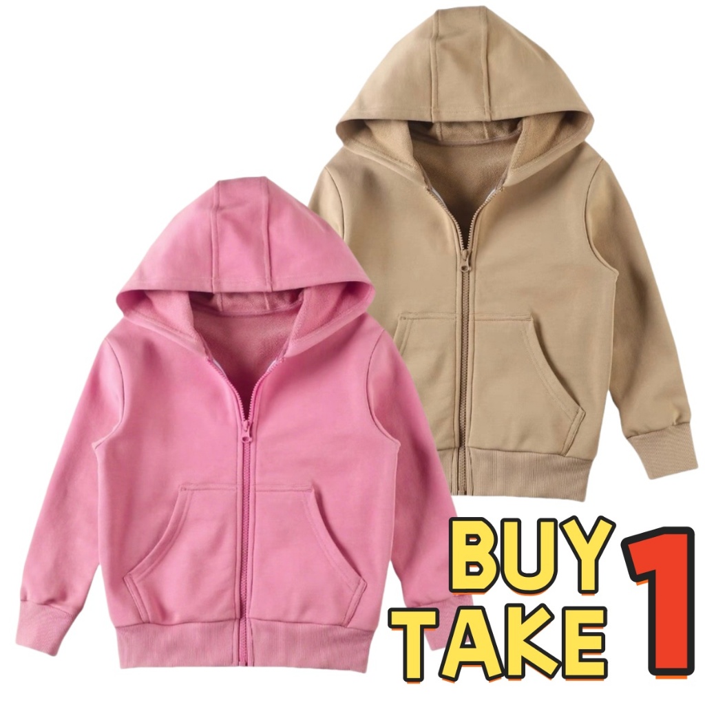 BUY1TAKE1 (total2) 2-7yrs kid's plain jacket with pockets hoodie jacket ...