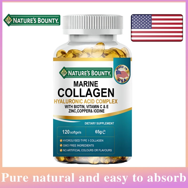 Nature's Bounty Marine Collagen Capsules with Hyaluronic Acid for Joint ...
