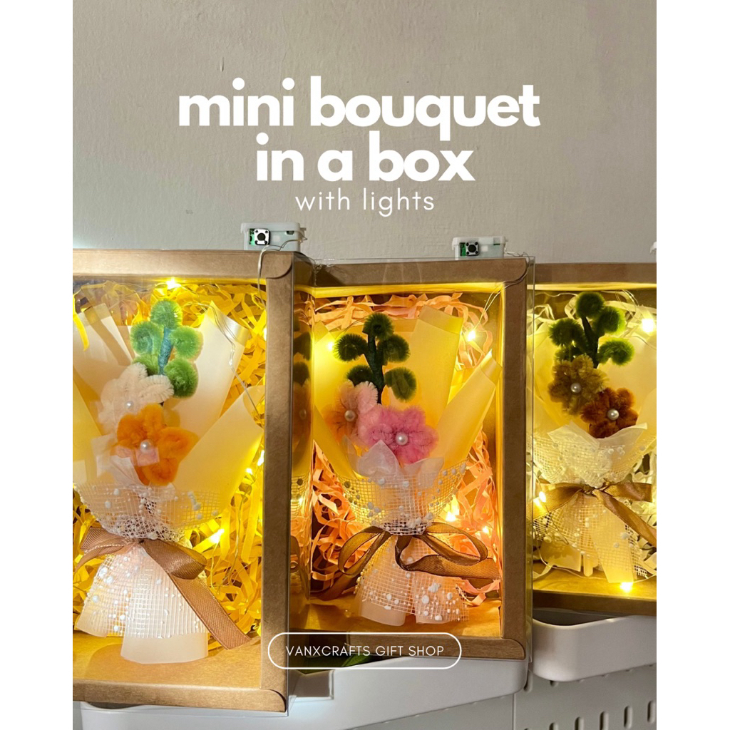 Mini Flower Bouquet in a Box with Lights Bouquet Gift for Girlfriend ...