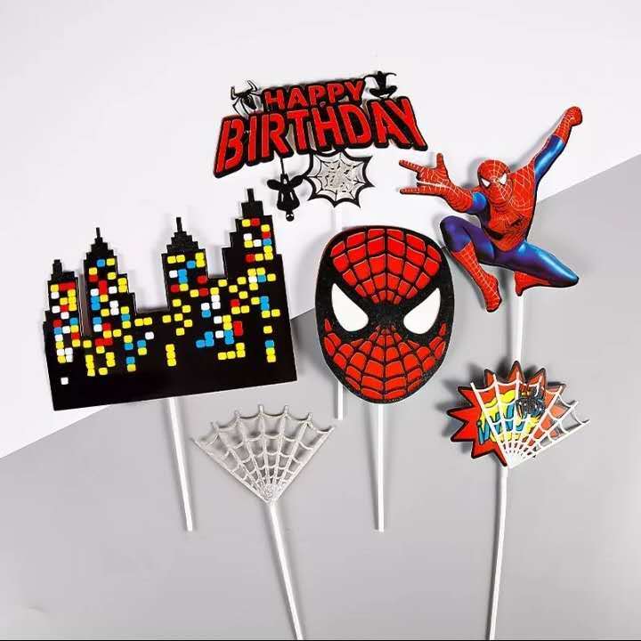 Super Hero spider Face HBD set paper card cake topper baking props ...