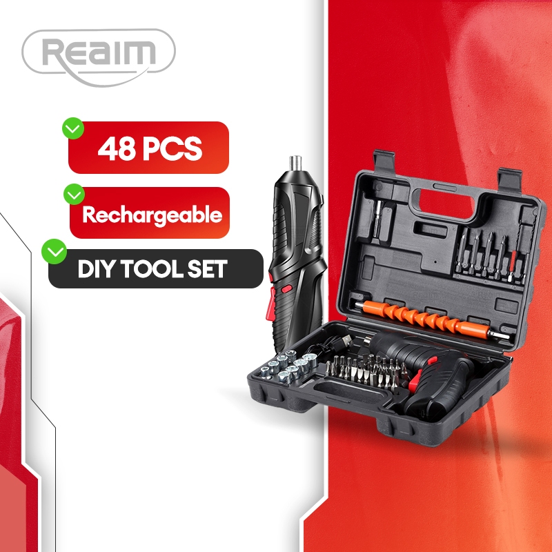 REAIM Cordless Screwdriver 4.8V Electric Barena Drill Set Rechargeable ...