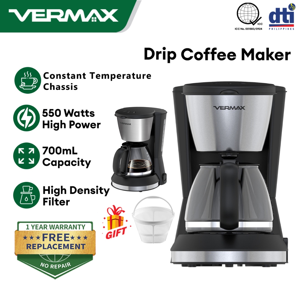 Vermax Drip Coffee Maker 7 Cups Coffee Machine 0.7L Glass Carafe w ...