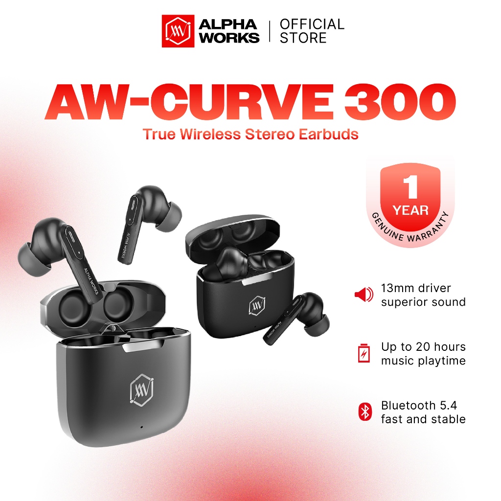 Alpha Works CURVE 300 True Wireless Stereo Earbuds - 20 hour music ...