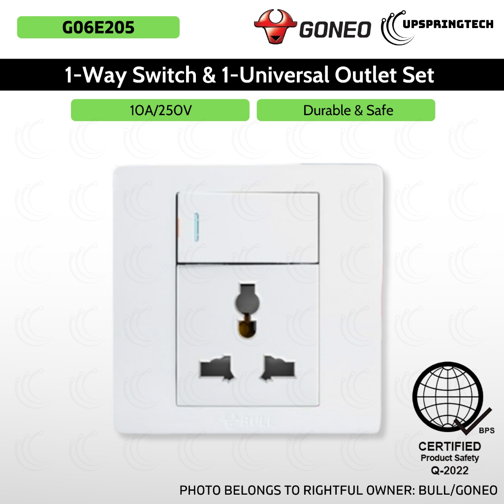 Bull/GONEO 1-Way Switch & 1-Universal Outlet Set 10A/250V – Wall Socket with Light Switch ...