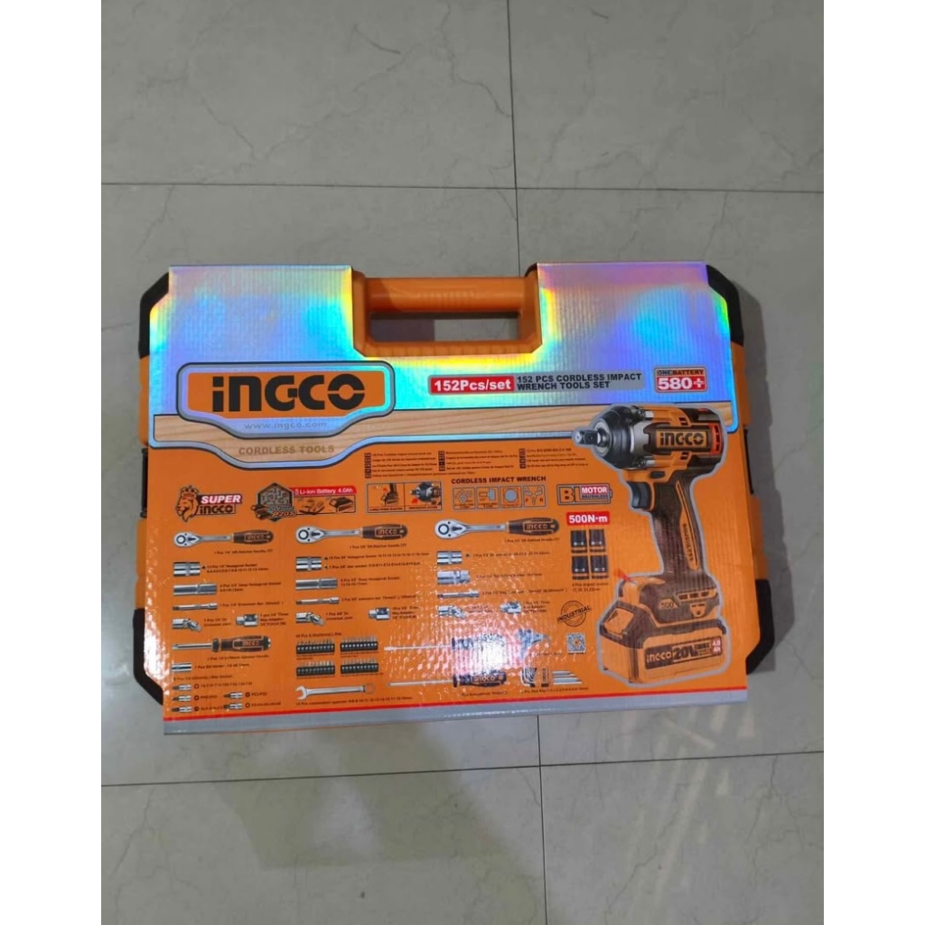 INGCO 152pcs 20V Cordless Impact Wrench Tool Set 650NM w/ Sockets ...