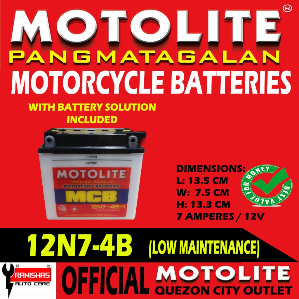 MOTOLITE 12N7 Motorcycle Low Maintenance Battery (with 1 bottle Battery ...