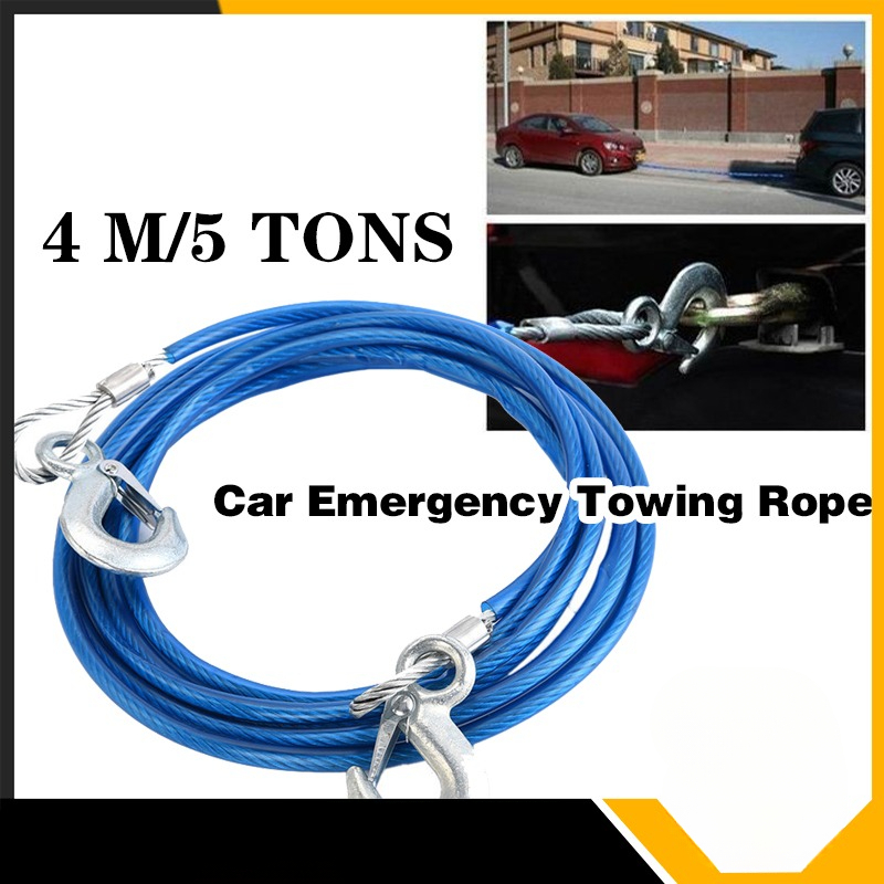 4M 5T Tow Cable with Hooks Strong Heavy Duty Car Towing Strap for ...
