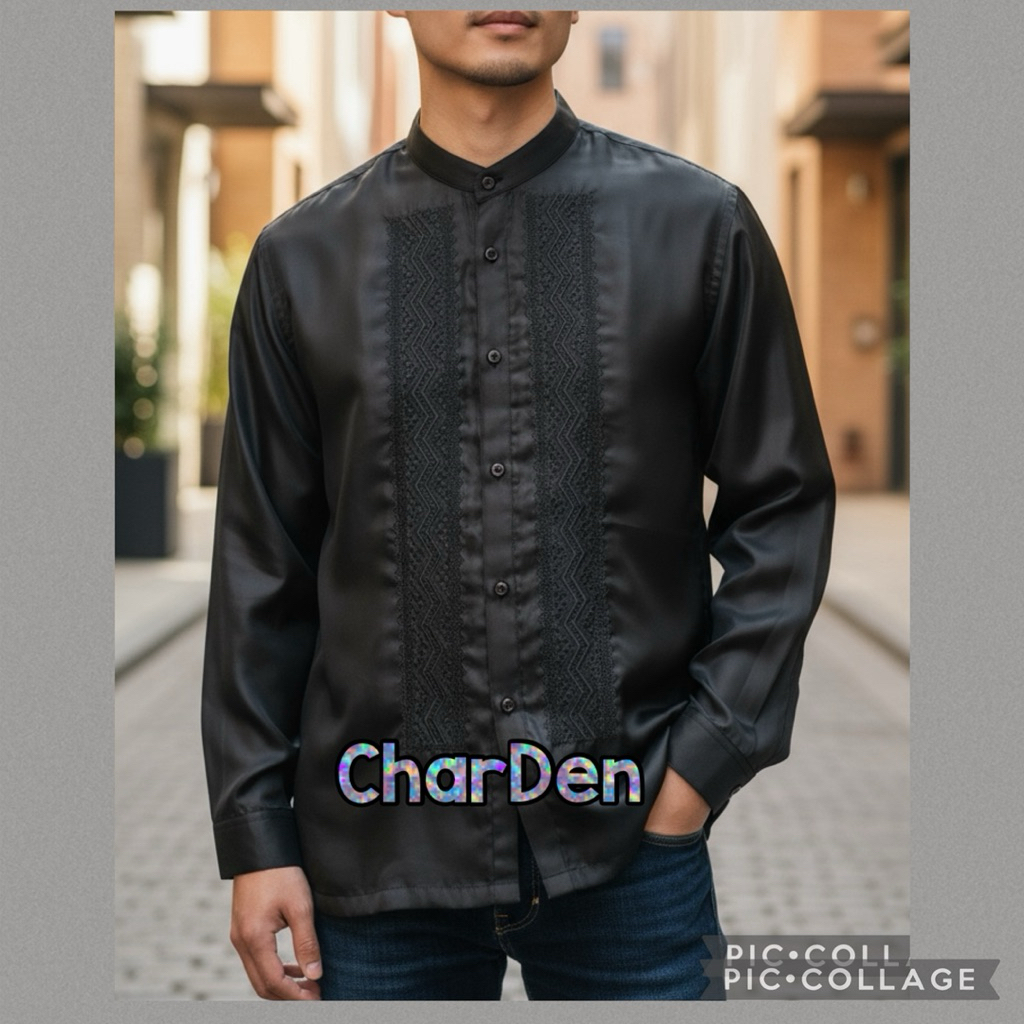 Men's Modern Barong Full Black - Chinese Collar | Shopee Philippines