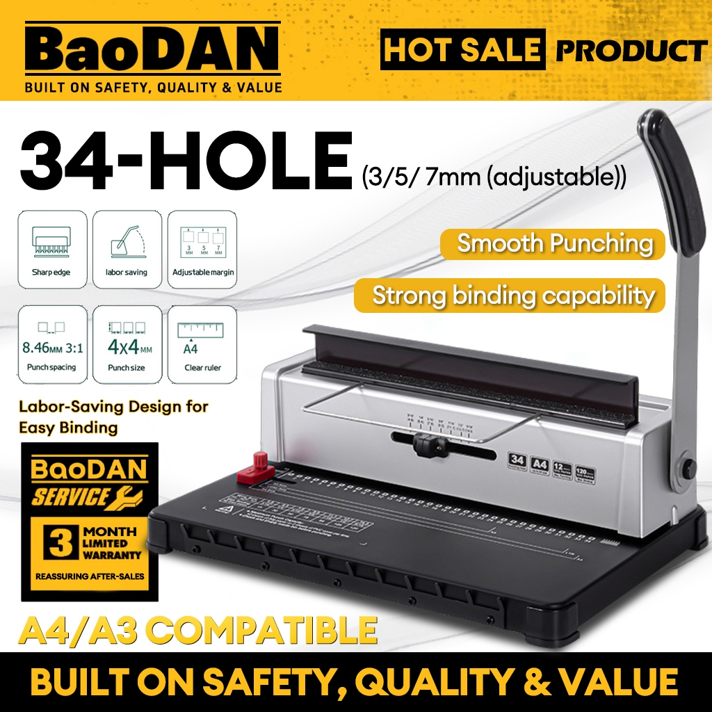 34/21-Hole Comb Binding Machine A4/A3 Size Heavy Duty Manual Binder ...