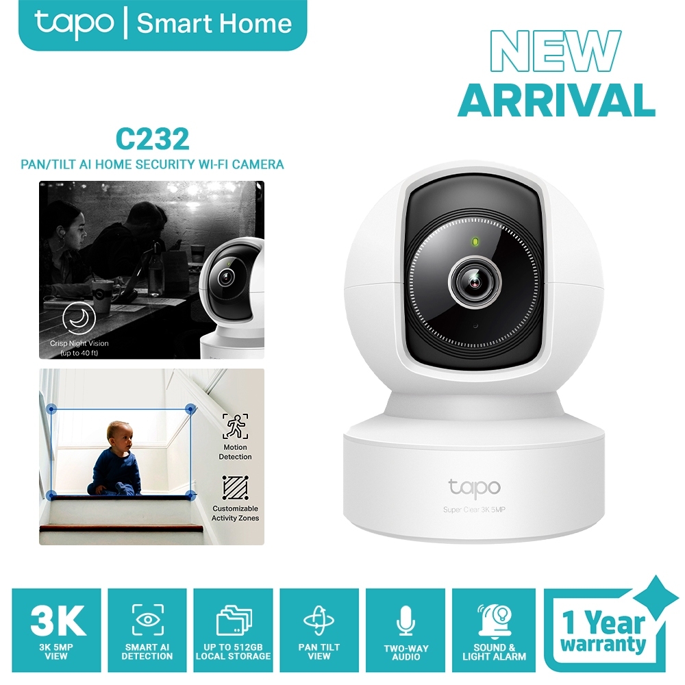 TP-Link Tapo C232 3K 5MP Pan/Tilt AI Home Security Wi-Fi CCTV Camera ...