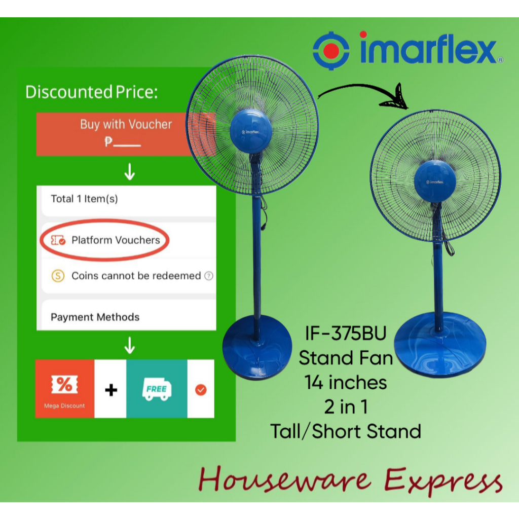 Imarflex IF375BU Stand Fan 14 inches Living Fan Blue IF-375BU ...