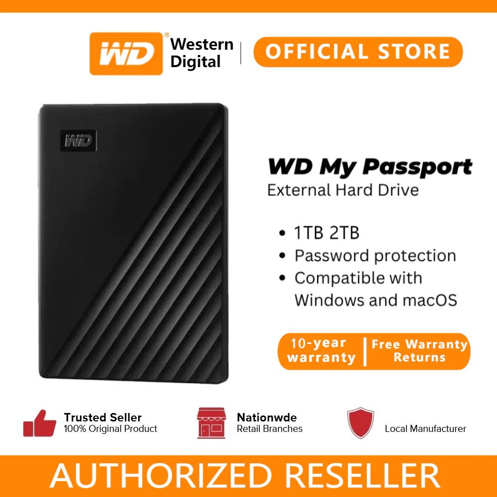 Western Digital My Passport Portable External Hard Drive 2TB/1TB USB 3.2/USB 3.0 HDD External ...