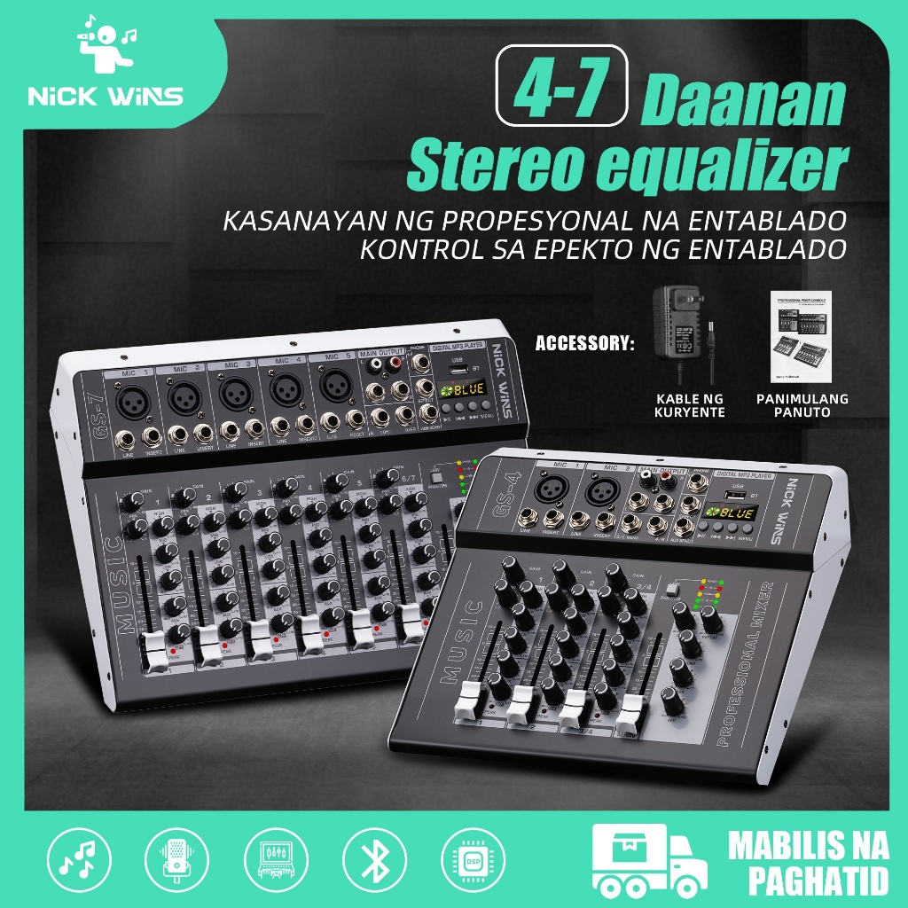 audio mixer 4/7 channel Mixer with Bluetooth built-in EQ/recording ...