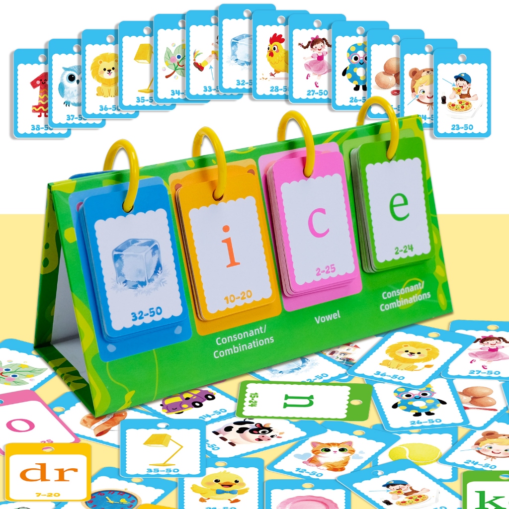 English Phonics Flashcards Kids Educational Learn Cards CVC Words Vowel ...