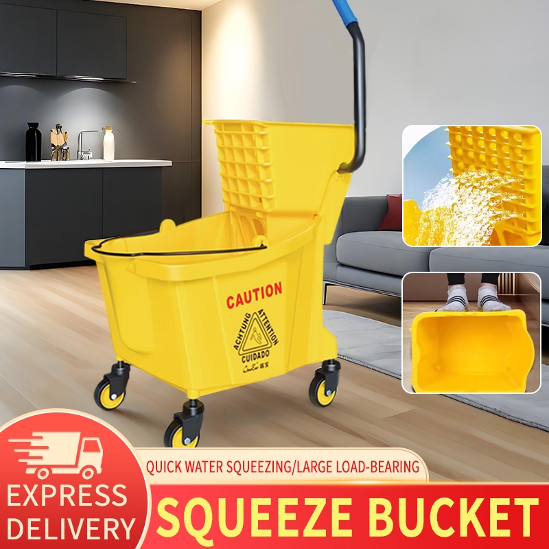 Heavy Duty Mop Bucket with Wheel with Wringer Thickened Plastic Squeeze ...