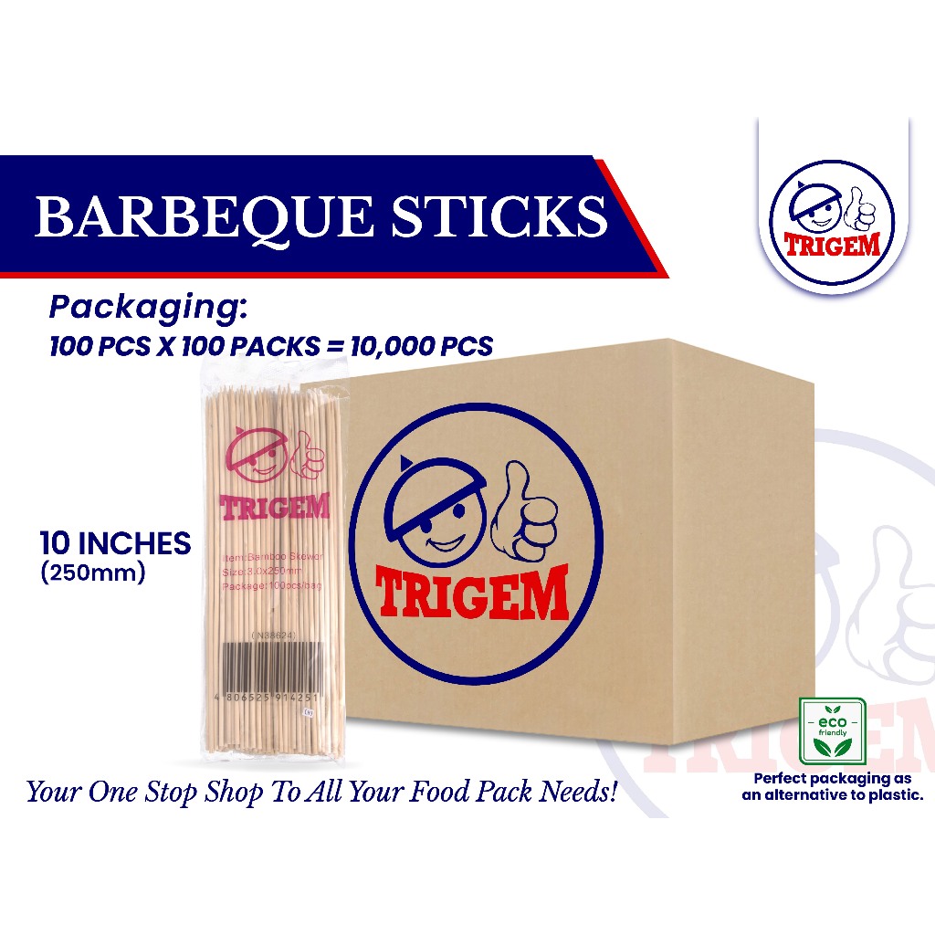 [ 10,000 PCS = 1 Box ] TRIGEM Barbeque Sticks 3 x 10 inches (250mm ...