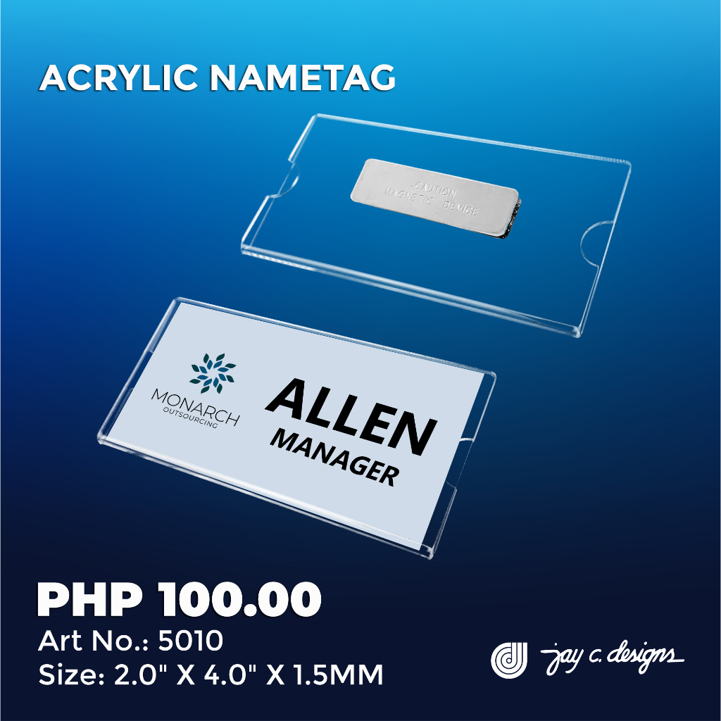 Insertable Magnetic Acrylic NAMEPLATE 5010 (2"X4"X1.5mm) Jay C. Designs ...