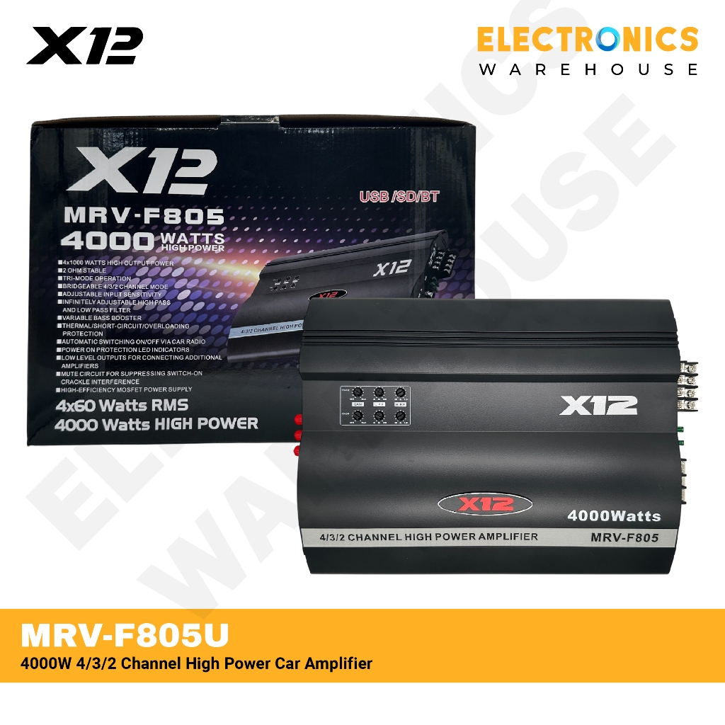 X12 MRV-F805U 4000W 4/3/2 Channel High Power Car Amplifier with ...