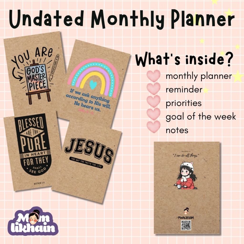Undated Monthly Pocket Calendar Bible Verse Christian Inspired Kraft ...
