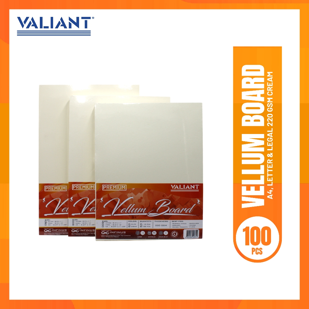 Valiant Vellum Board Paper Cream 220gsm (100's) – Short, Long, A4 ...