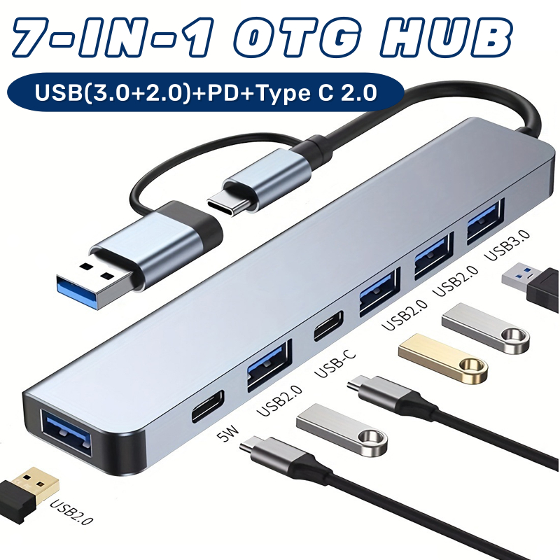 USB C/USB Hub, Aluminum 7 in 1 Type C & USB Hub with USB 3.0,USB 2.0 ...