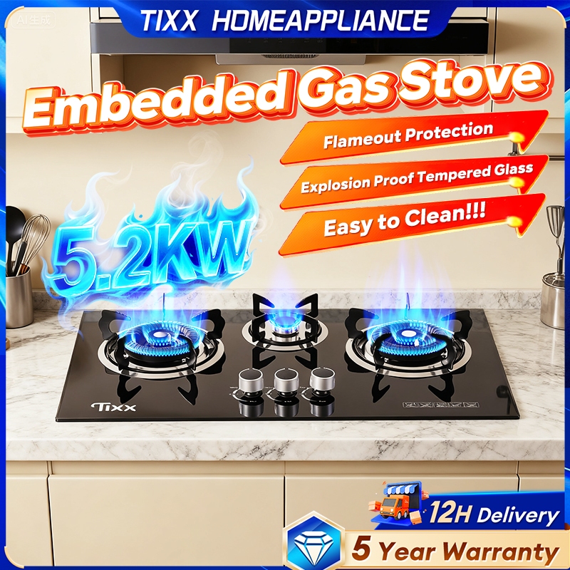 TIXX 5.2KW Embedded Gas Stove Three-Burner Built-in Explosion Proof ...
