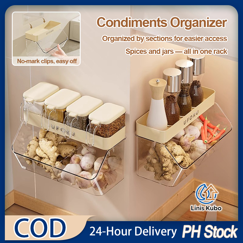 Wall Mounted Kitchen Hanging Rack 2Tier Spice Rack Seasoning Ginger ...