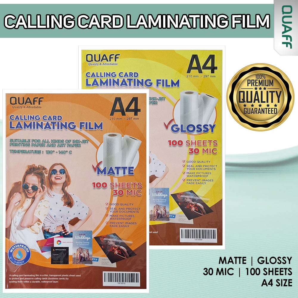 QUAFF Laminating Film for Calling Card Paper 30 Microns A4 size (100pcs ...