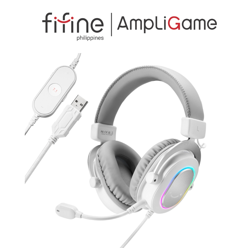 FIFINE H6W AmpliGame White USB Gaming Headset for PC Headphones with ...