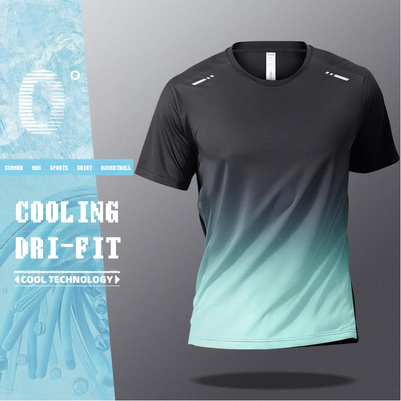 Mens Sports Shirt DRI-FIT Cooling Breathable Stretchable Short Sleeve ...
