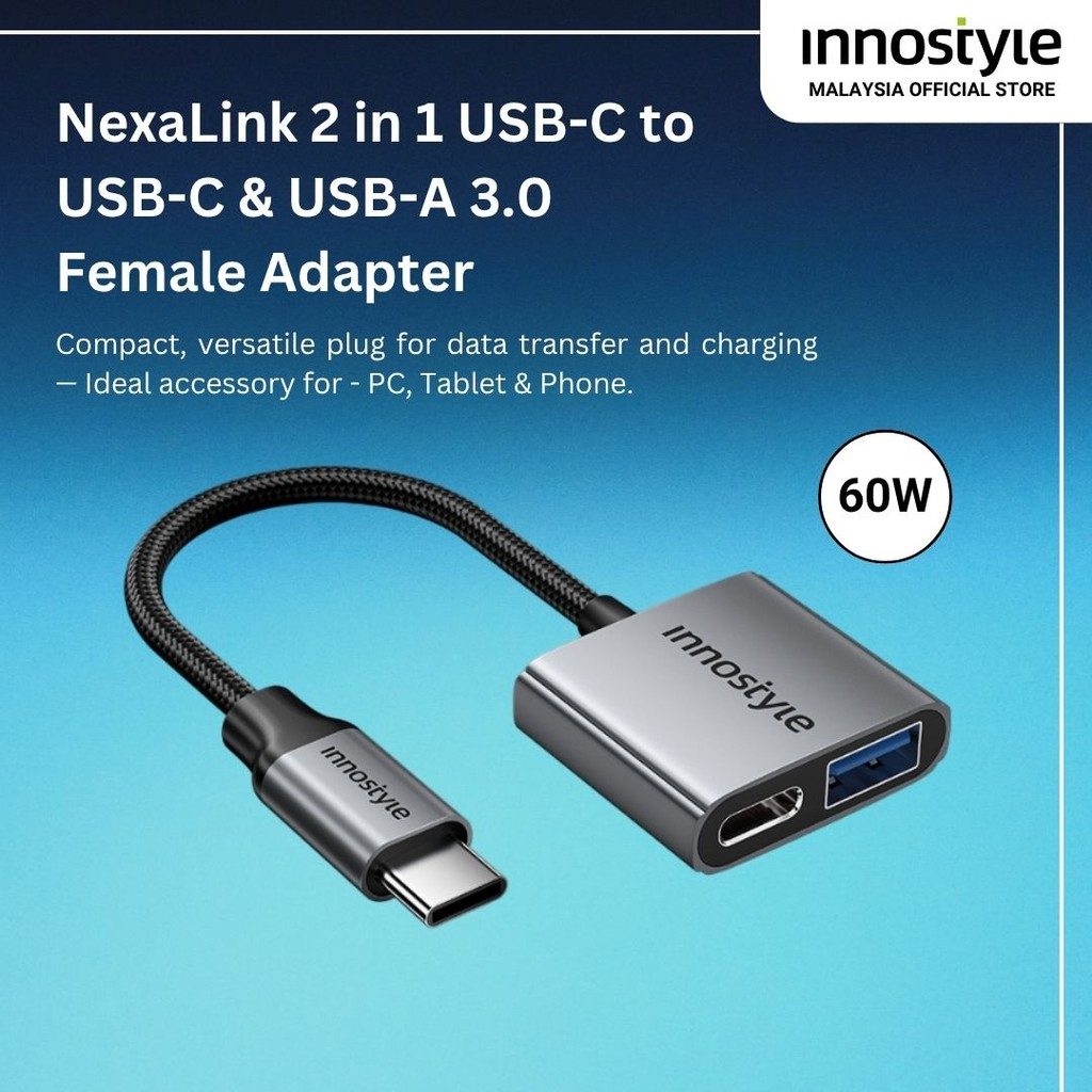 InnoStyle NexaLink 2-in-1 USB-C Adapter - PD 60W Fast Charging & USB-A ...