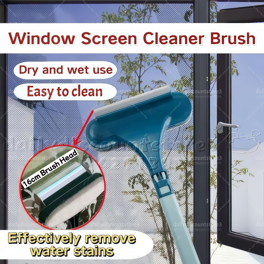 3In1 Window Screen Cleaner Brush With Long Handle Double-Sided ...