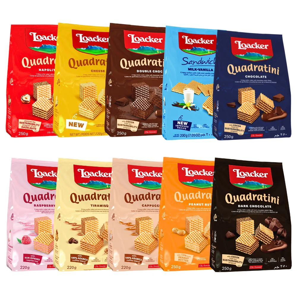 Loacker Quadratini Napolitaner, Chocolate, Vanilla wafer cubes | Shopee ...