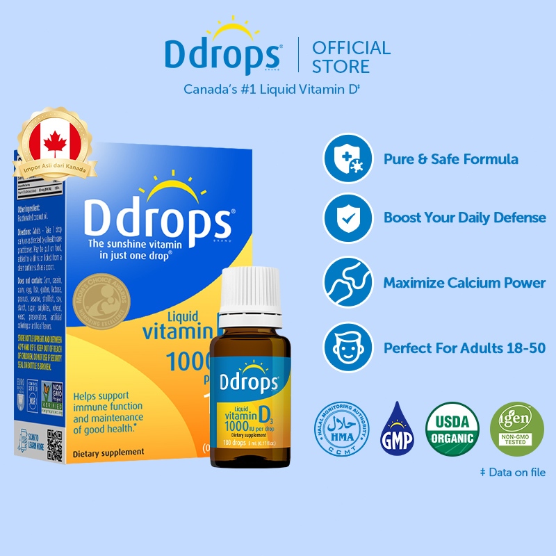 Ddrops Liquid Vitamin D3 1000IU for Adults - Daily Immune & Bone Health ...