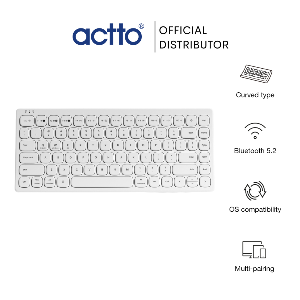 ACTTO B603 Ergonomic Curved Slim Wireless Keyboard Multi-Device ...