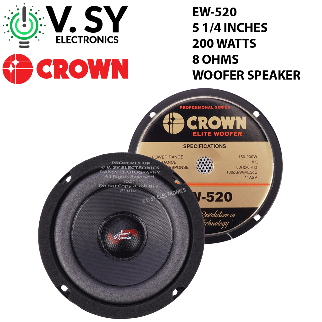 CROWN EW-520 5 1/4 Inches 200 Watts 8 Ohms Woofer Speaker | Shopee ...
