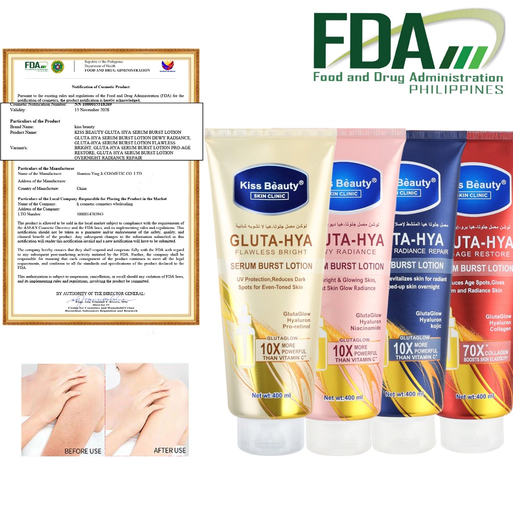 FDA APPROVED KISS BEAUTY Gluta Hya Serum Burst Lotion Flawless Bright ...